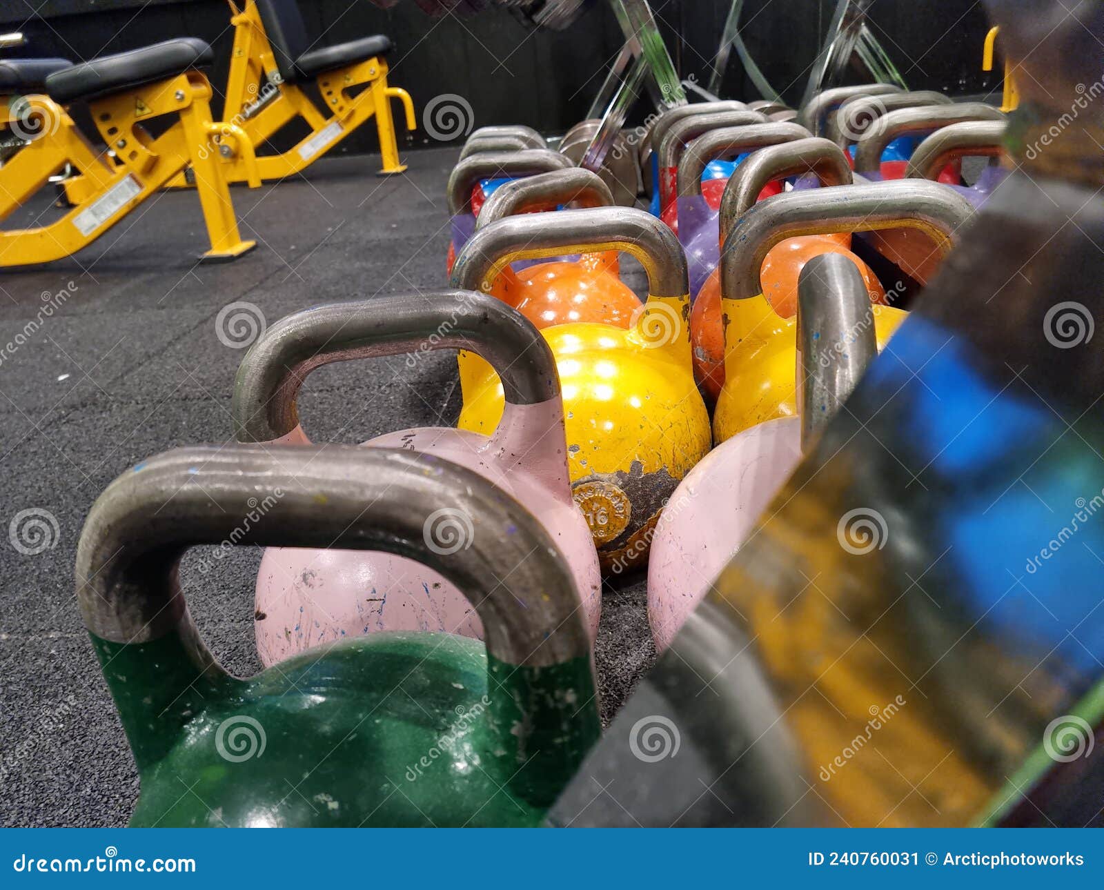Colorful Kettlebells in the Gym with Different Weights Stock Image ...