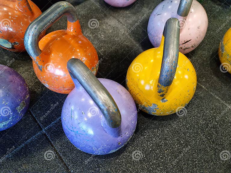 Colorful Kettlebells in the Gym with Different Weights Stock Image ...