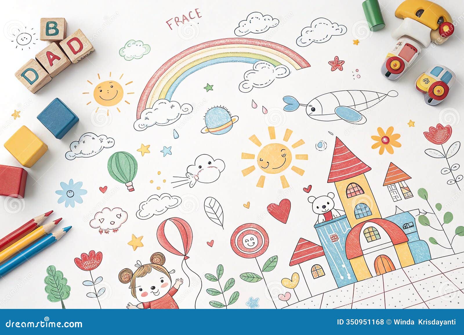 Colorful Kids Drawing with Toys Stock Illustration - Illustration of ...