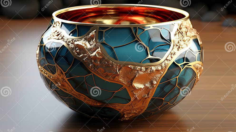 Colorful Kintsugi Bowl Gold Cracks Restoration on Old Japanese Pottery ... Colorful Kintsugi Bowl Gold Cracks Restoration on Old Japanese Pottery ...