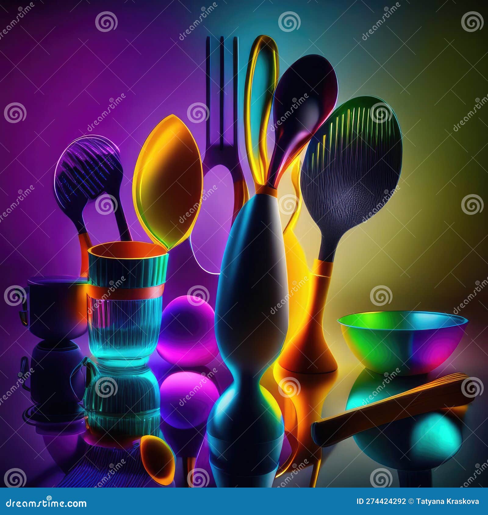 Colorful kitchen utensils stock illustration. Illustration of concept ...