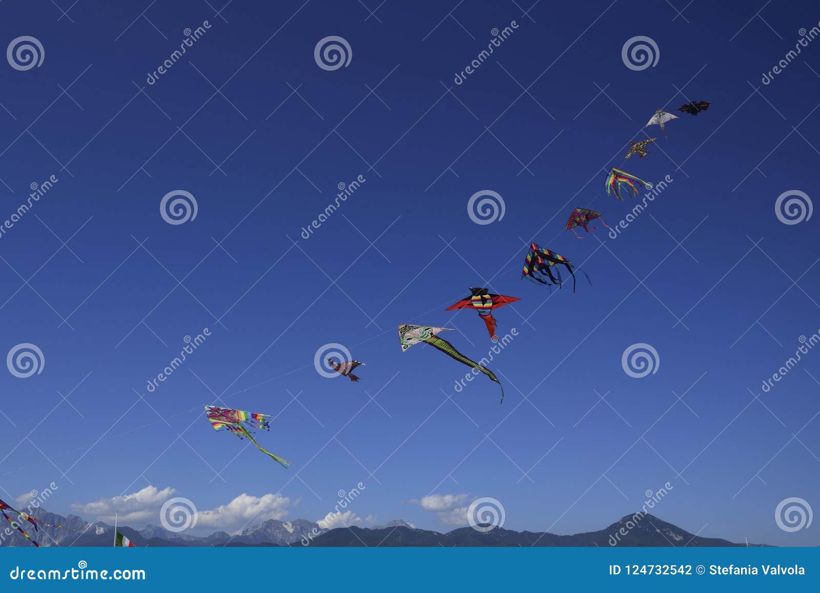 Colorful Kites Fly High in the Blue Sky Stock Photo - Image of blue ...