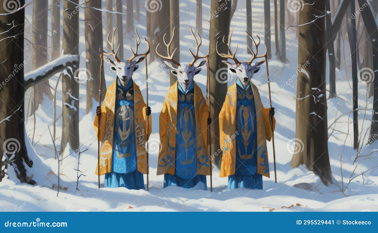 Colorful Knights Of The Guard In A Snowy Forest Royalty-Free Stock ...