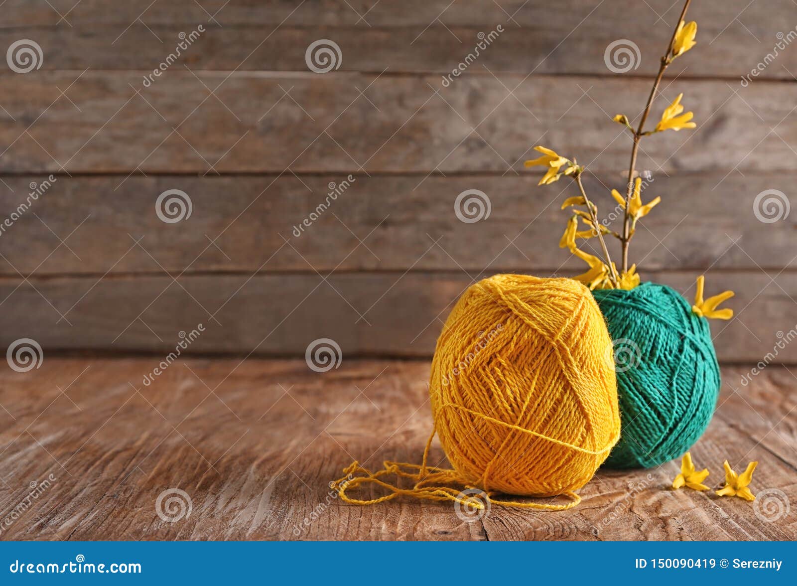 Colorful Knitting Yarn on Wooden Table Stock Image - Image of ...
