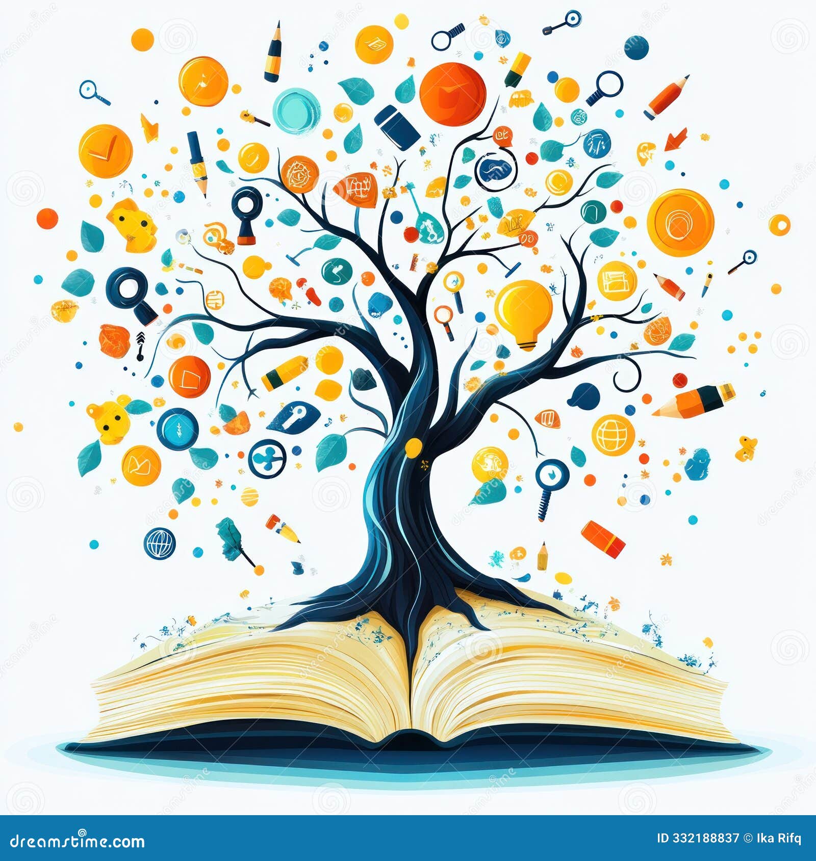 Colorful Knowledge Tree Illustration with Open Book Stock Illustration ...
