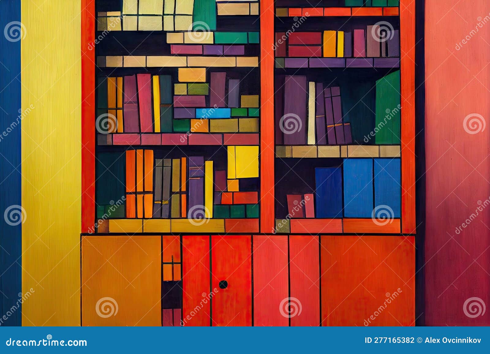 A Vibrant Library Centered Around a Wooden Bookcase. Perfect for Book ...