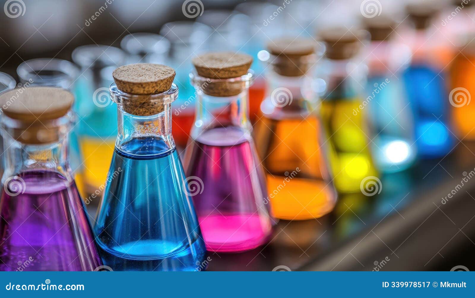 Colorful Lab Flasks with Different Chemical Solutions in a Routine ...
