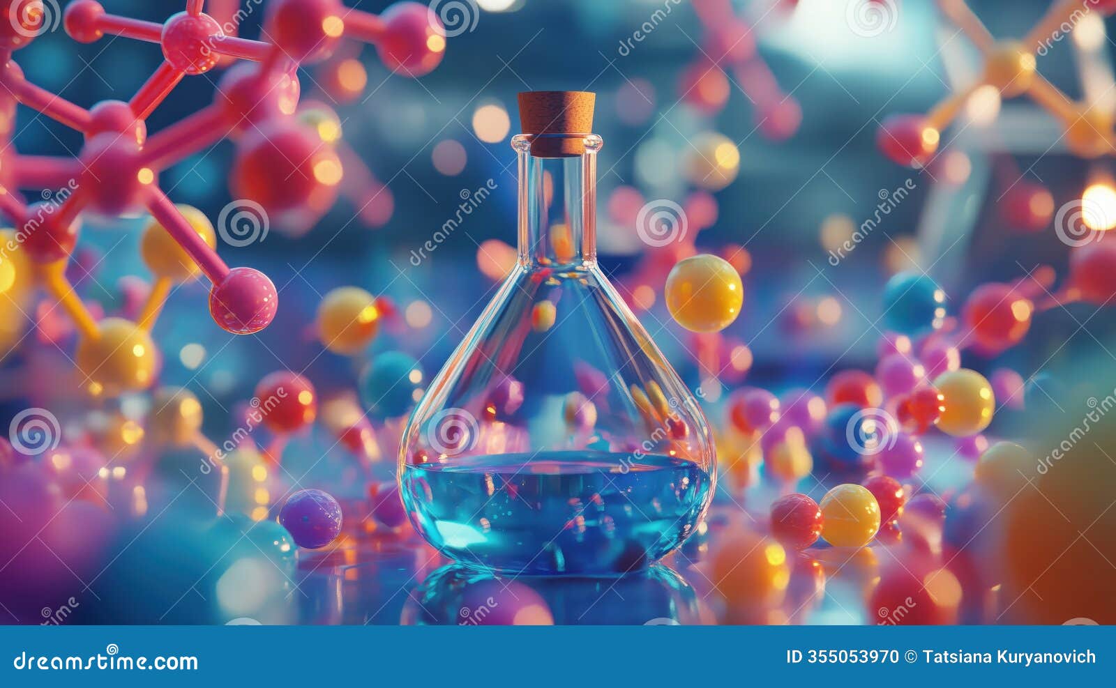 Colorful Laboratory Flask Surrounded by Molecular Structures Stock ...