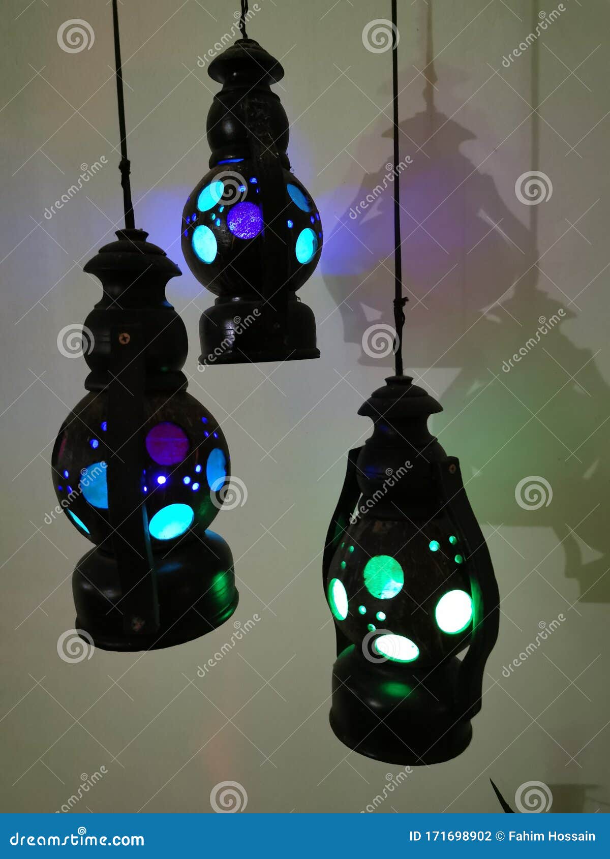 Colorful Lamps at Night with Shadows Lights Stock Photo - Image of ...