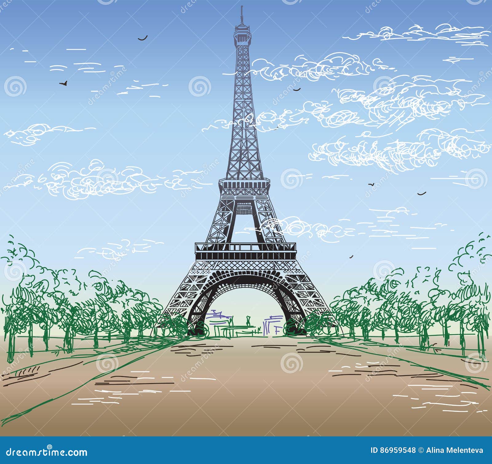 Colorful Landscape with Eiffel Tower Stock Vector - Illustration of ...