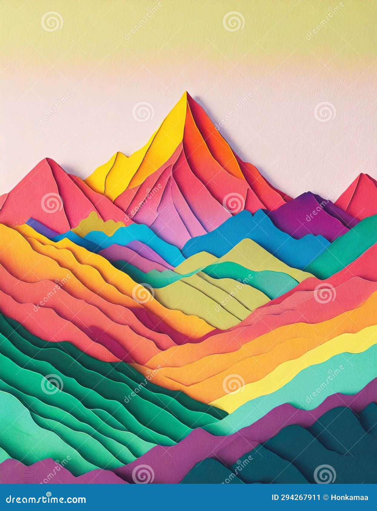A Colorful Landscape, Layered Paper Style. Stock Illustration ...