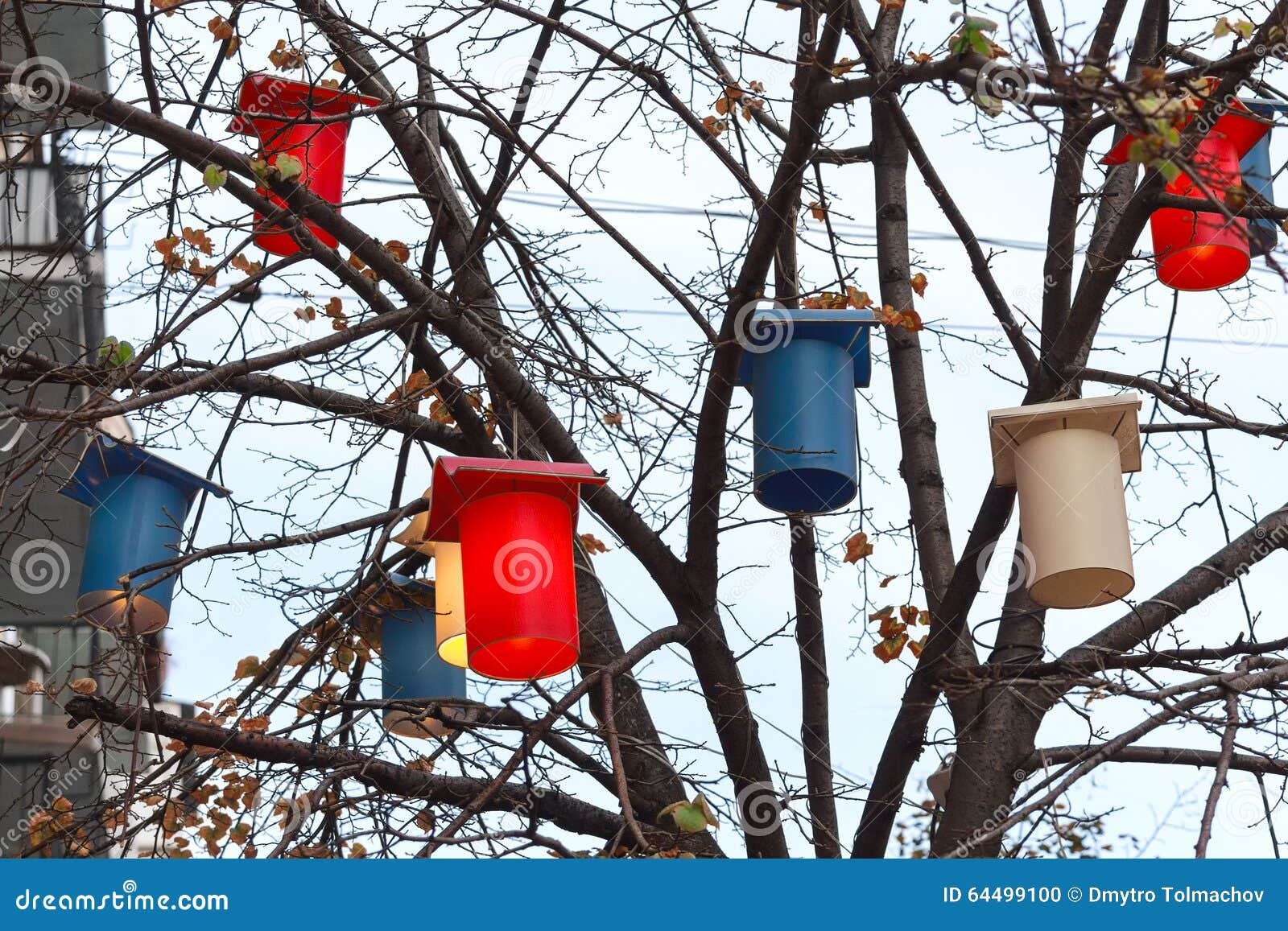 Colorful Lanterns Hanging on the Tree Stock Photo - Image of abstract ...