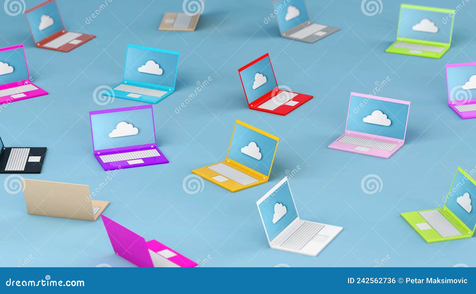 Colorful Laptop Computers, School Learning Devices Concept, 3d ...