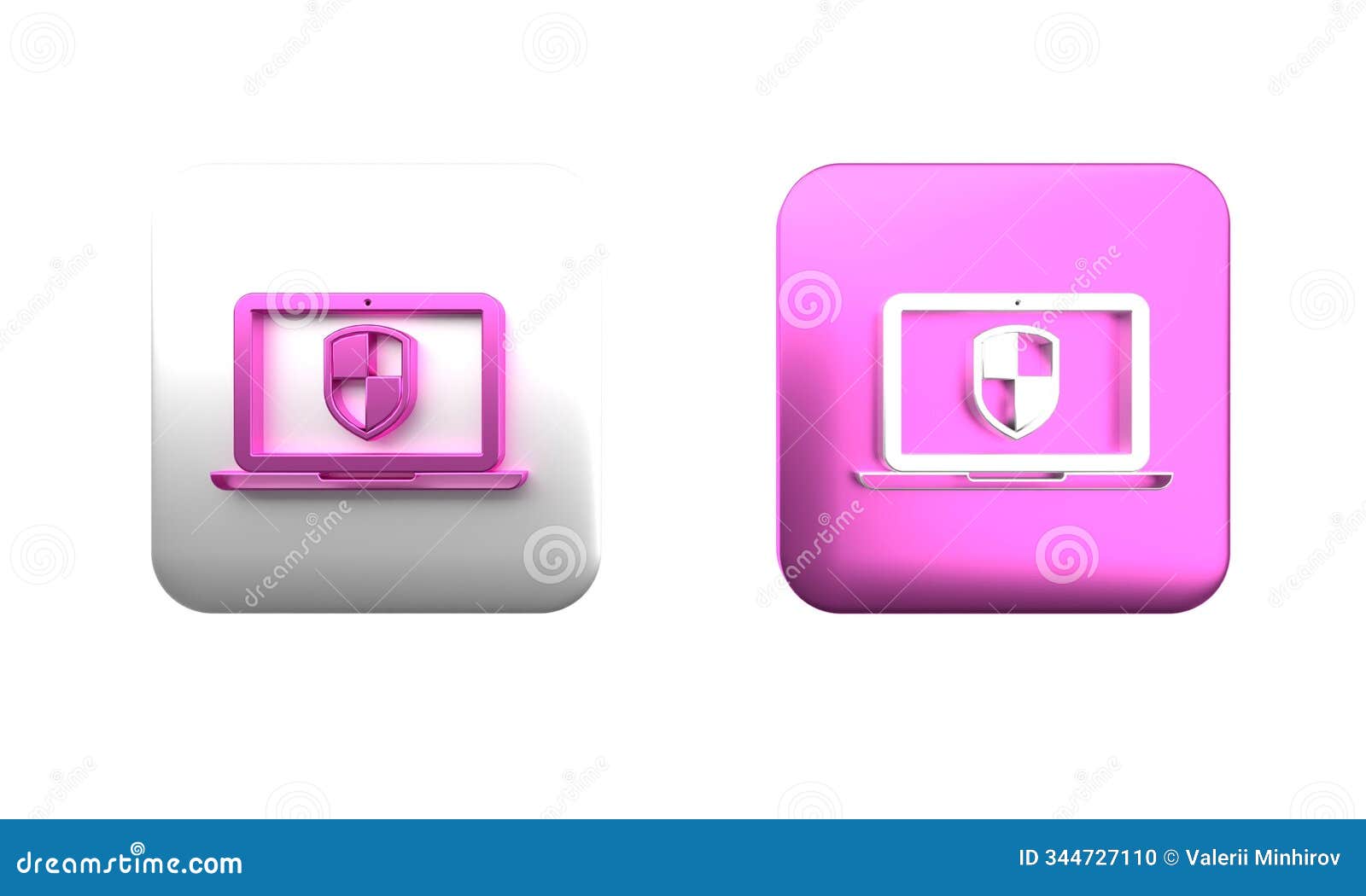 Colorful Laptop Protected with Shield Icon Isolated on White Background ...