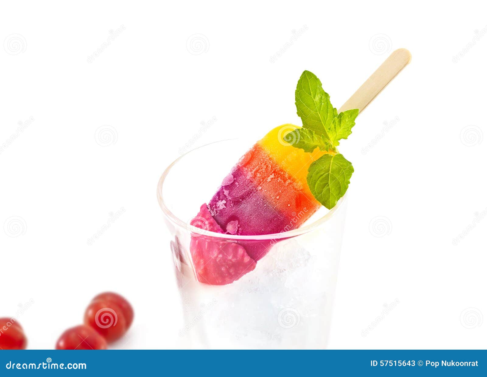 Colorful Layer Mix Fruit Popsicles on Ice Glass with Mint Stock Image ...
