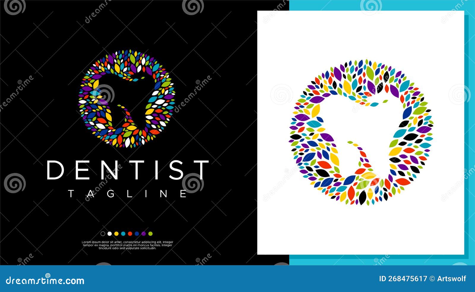 Colorful Leaf Dental Logo Design Template. Fun Dentistry Tooth Leaf ...