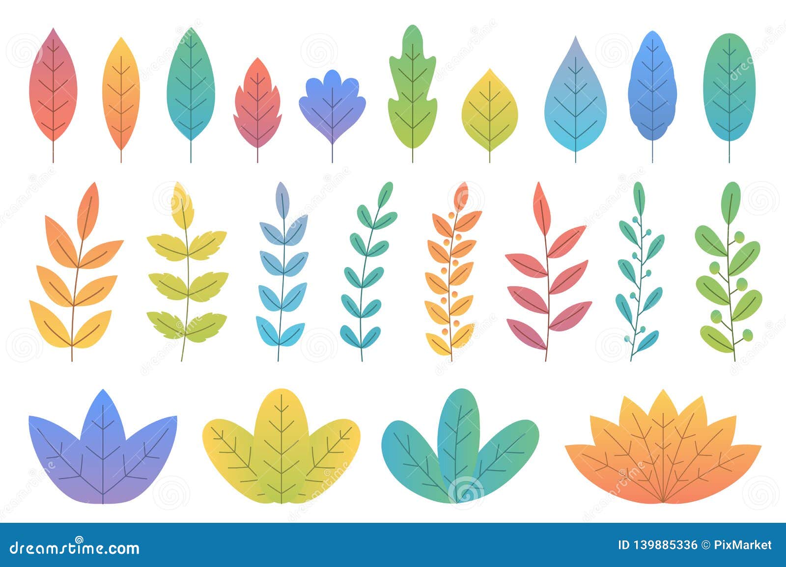 Colorful Leaves and Branches Stock Vector - Illustration of drawing ...