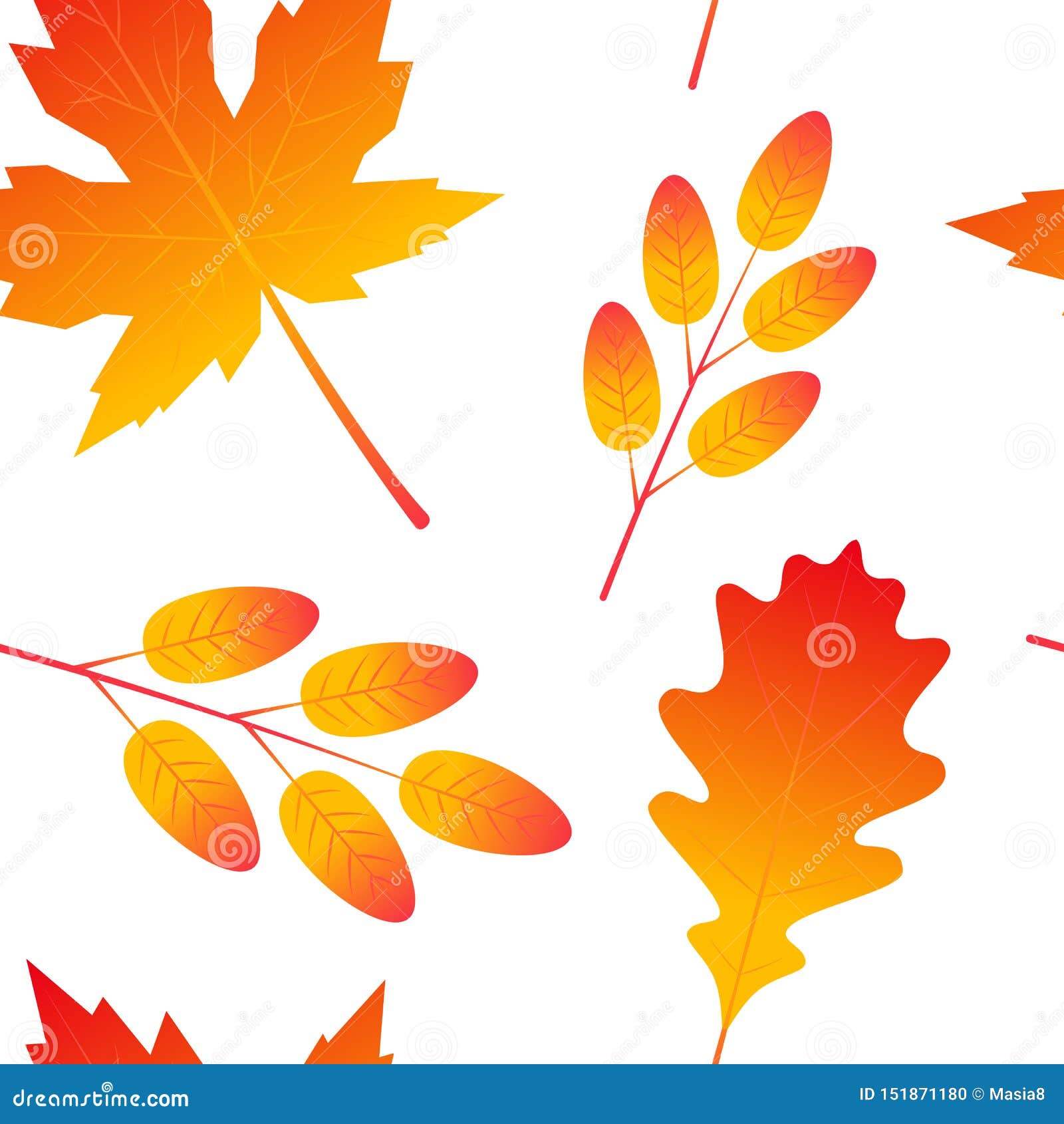 Colorful Leaves in Flat Style, Seamless Pattern Stock Vector ...