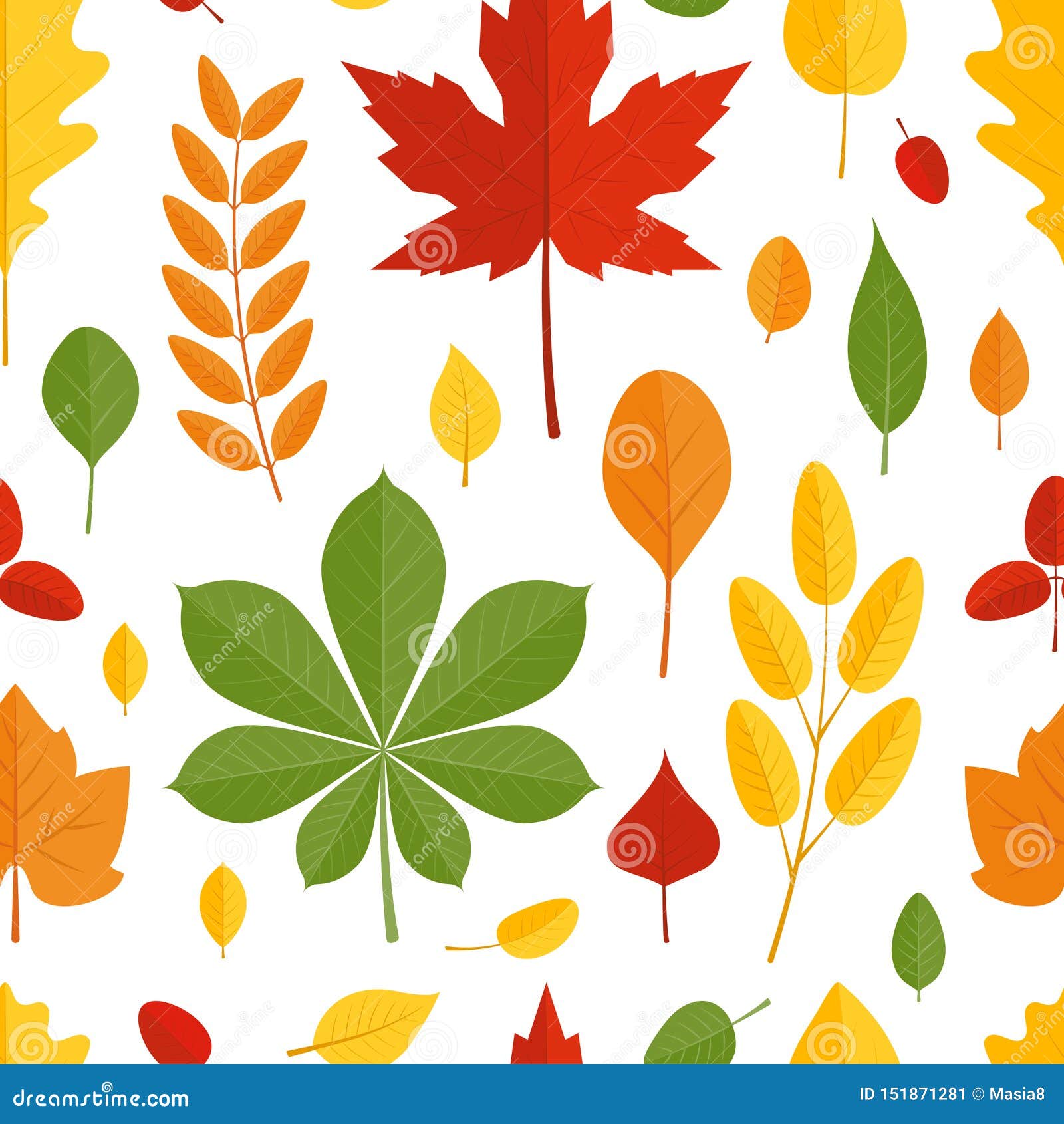 Colorful Leaves in Flat Style, Seamless Pattern Stock Vector ...
