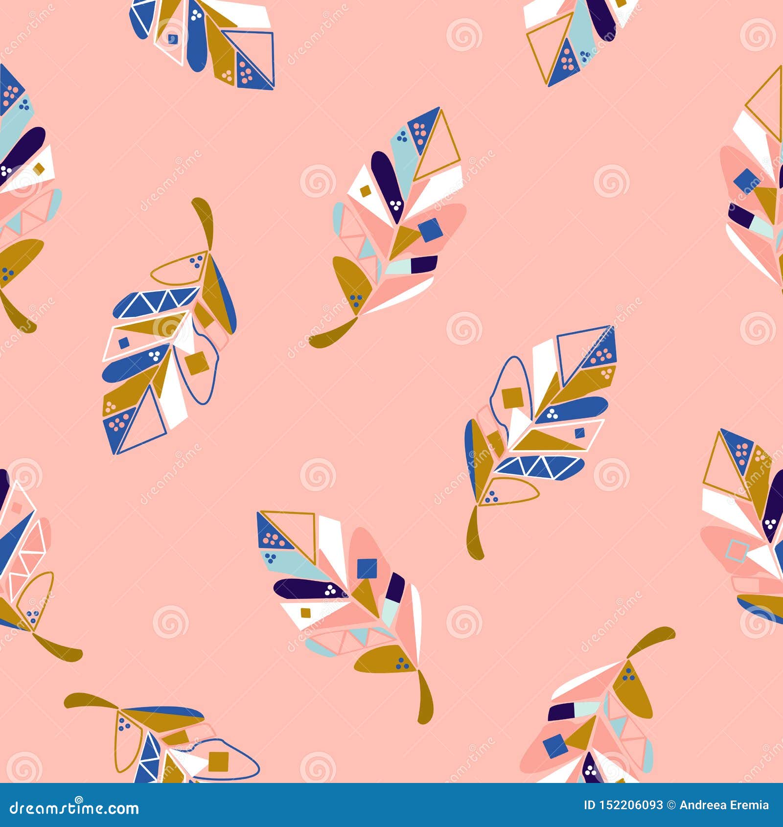 Colorful Leaves with Geometric Elements, in a Seamless Pattern Design ...