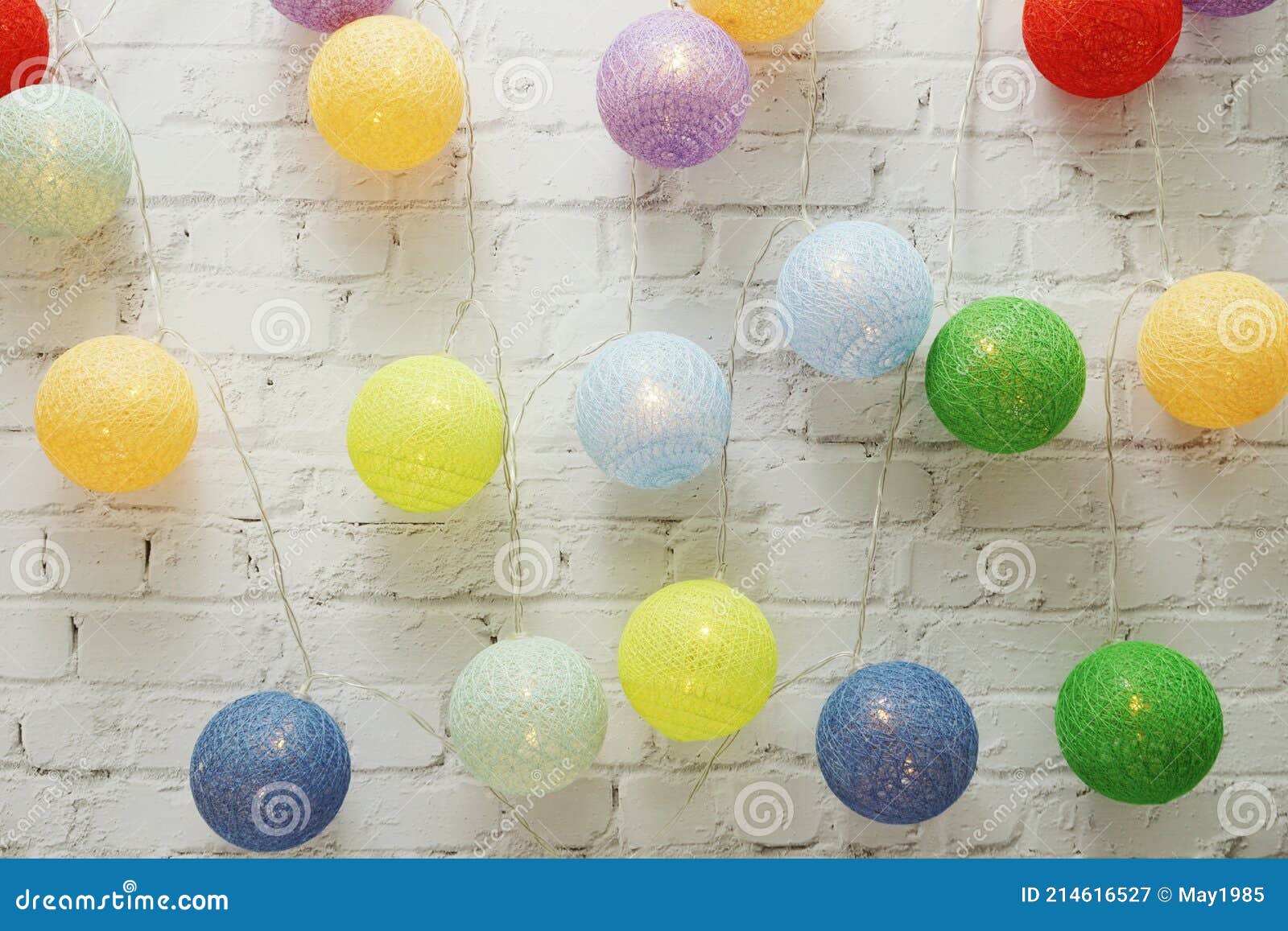 Colorful LED Cotton Ball on White Brick Wall Background Stock Image ...