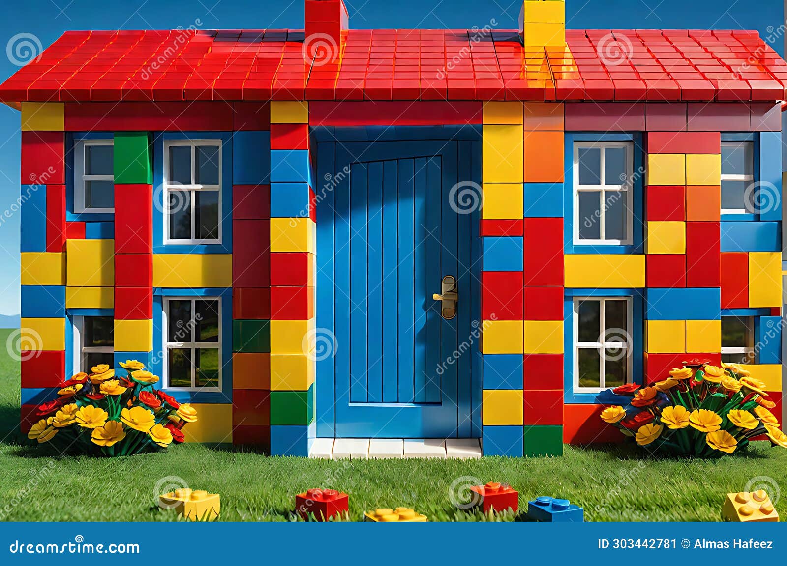 Colorful LEGO Blocks Construct a House: Balanced Structure Seamlessly ...