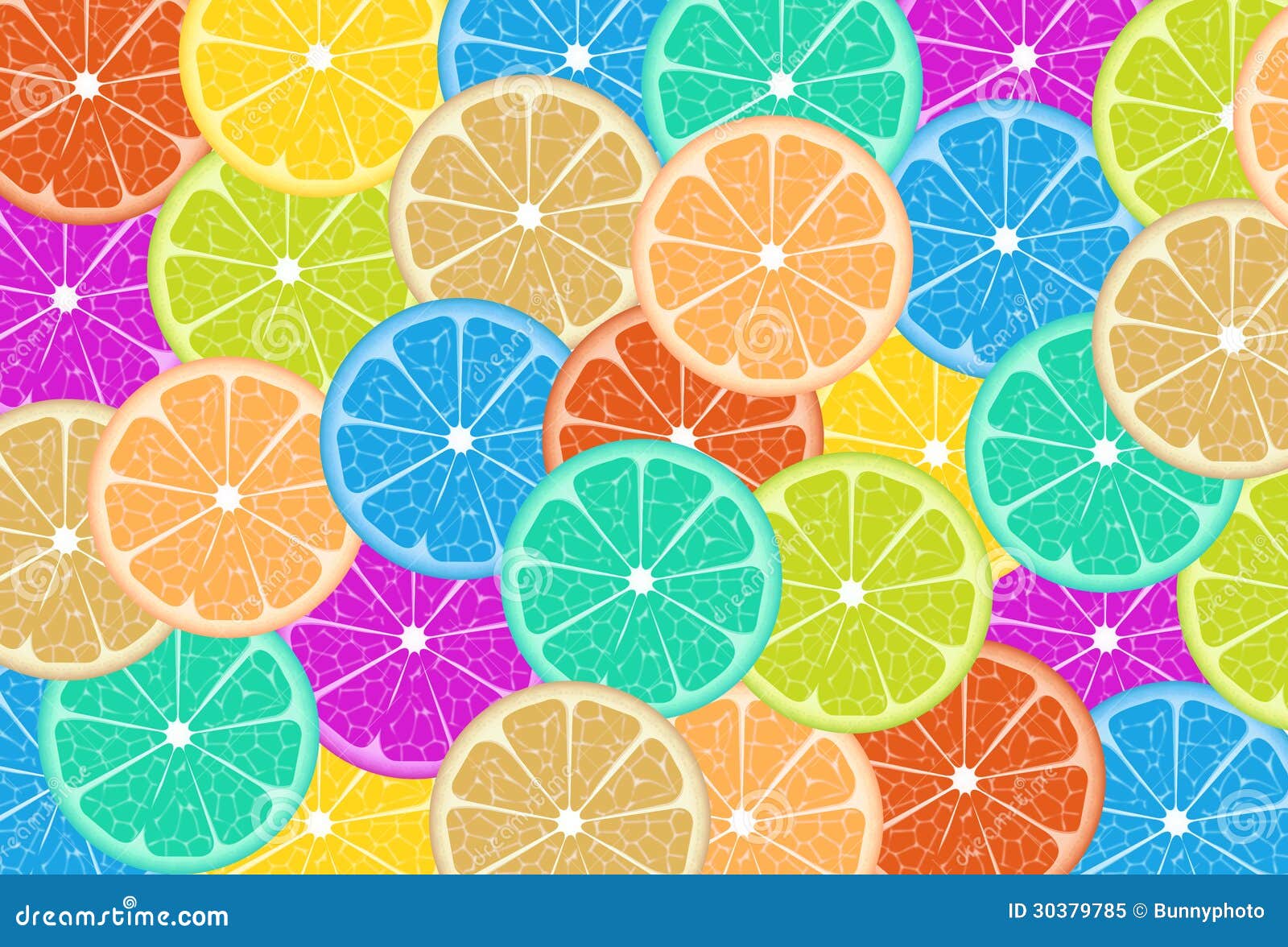 Colorful lemon slices stock illustration. Illustration of brown - 30379785