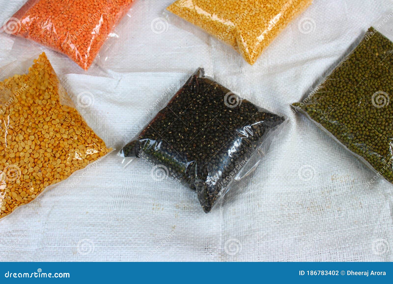 Colorful Lentils in Plastic Packets Stock Photo - Image of food, moong ...