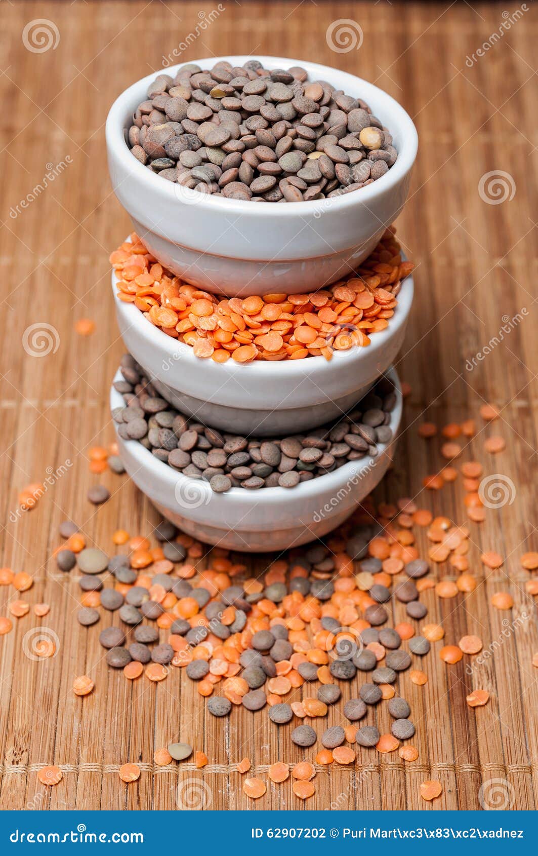 Colorful Lentils in Three Bowls Stock Photo - Image of ingredient ...