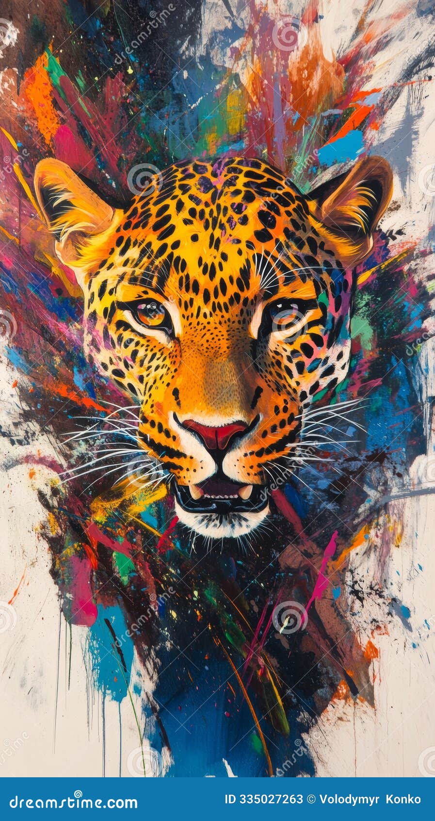 Colorful Leopard Face on Abstract Background, Creative Wildlife Art ...