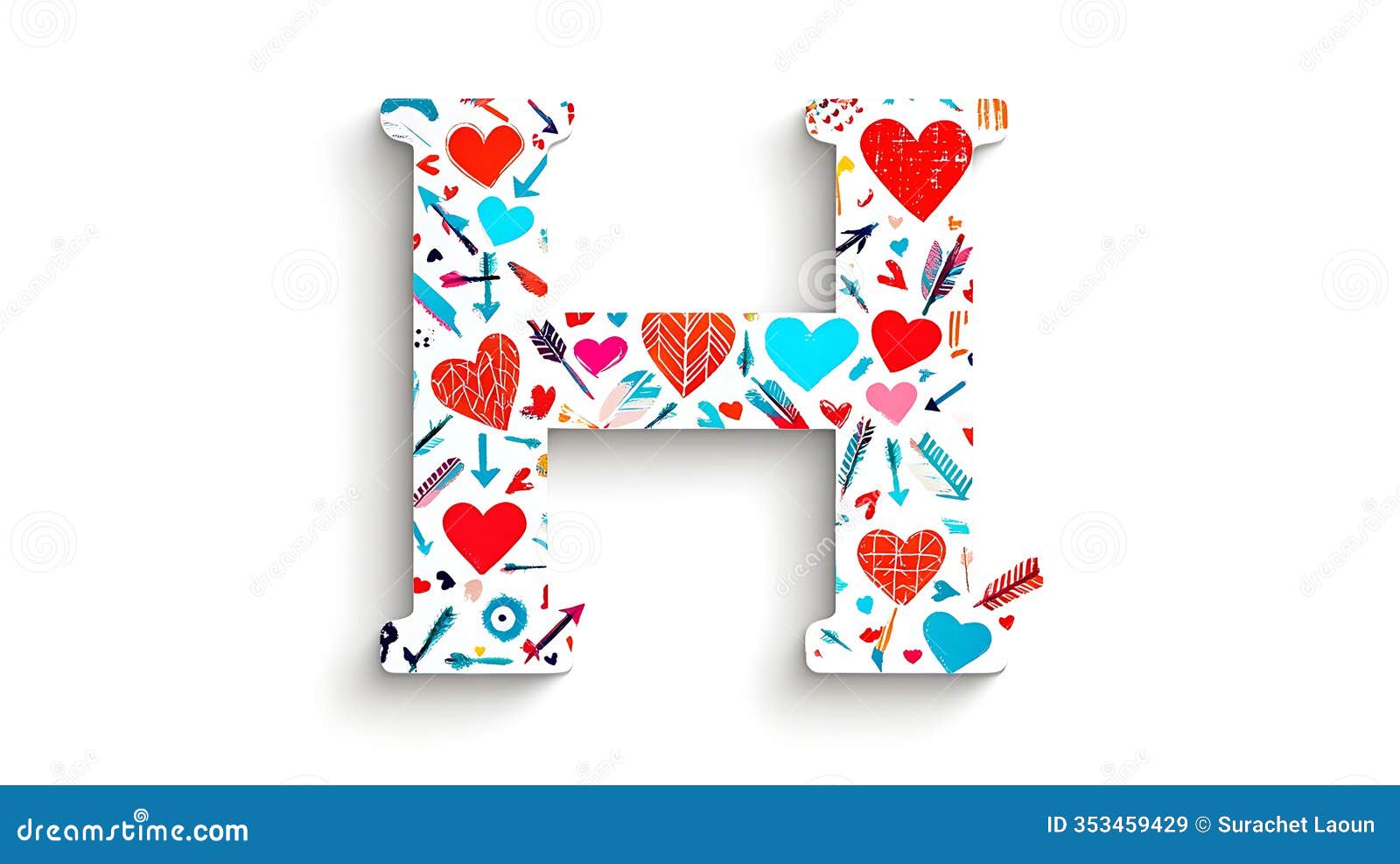 Colorful Letter H with Playful Heart Patterns and Arrows Stock ...