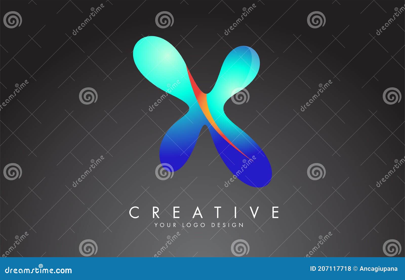 Colorful X Letter Logo with Twisted Lines Effect. Rounded Font Style ...