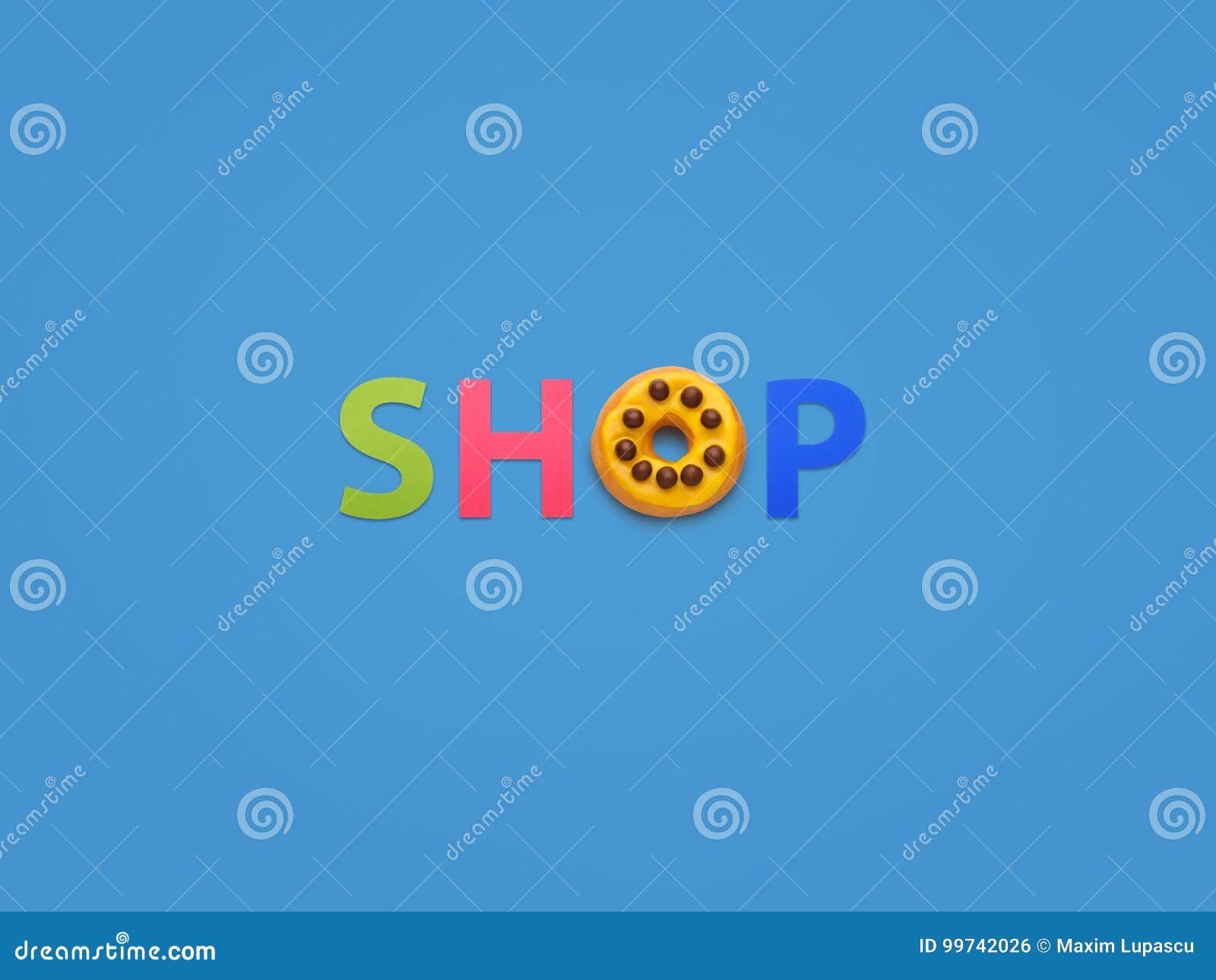 Bright Composition of Word Shop and Doughnut Stock Illustration ...