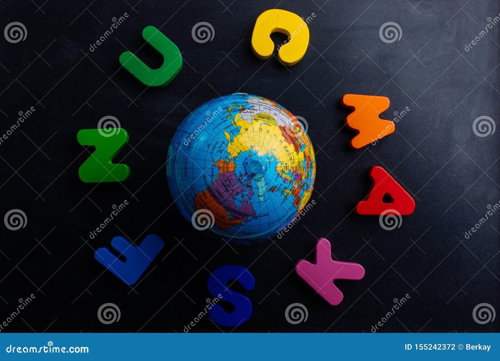 Colorful Letters Forming a Circle Around a Globe Stock Photo - Image of ...