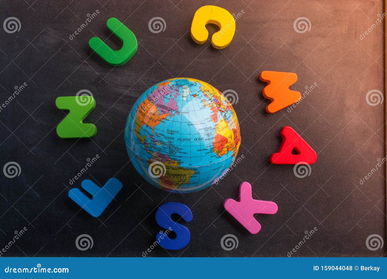 Colorful Letters Forming a Circle Around a Globe Stock Photo - Image of ...