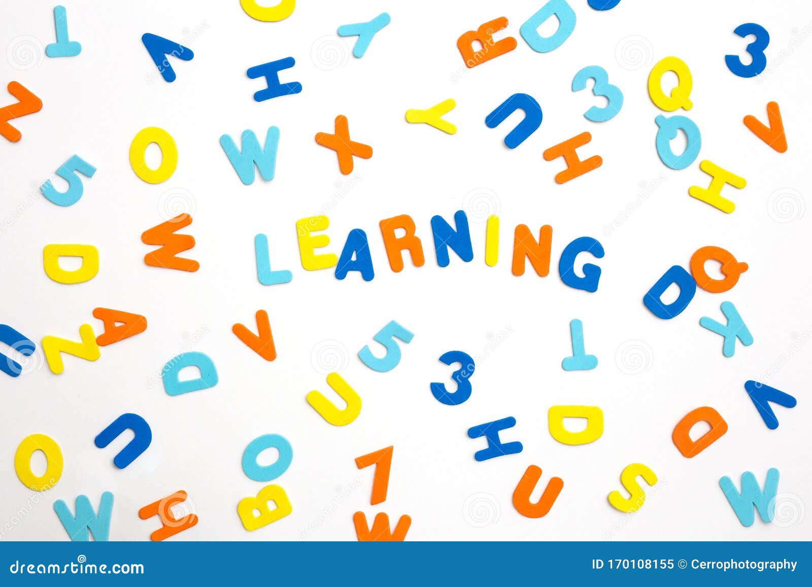 Colorful Letters and the Word Learning on White Background, Learning or ...