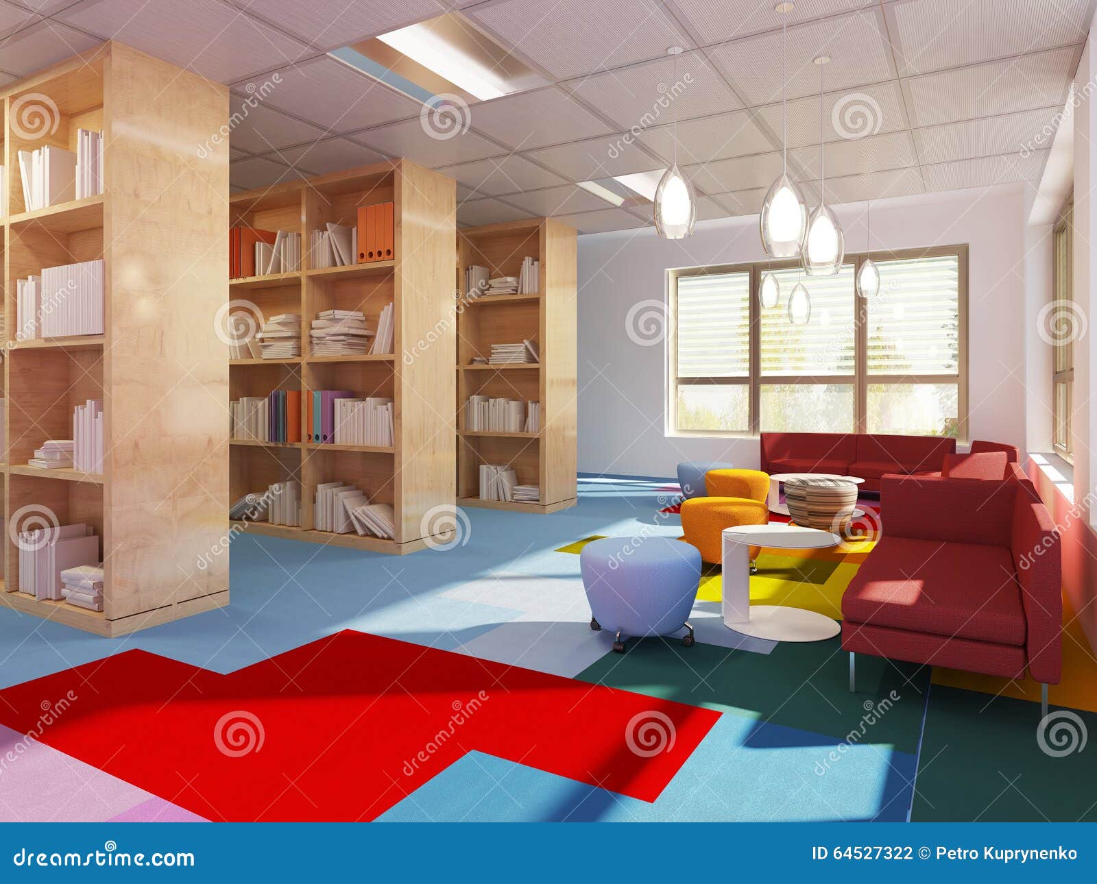 Colorful Library in Kitch Styled School Stock Photo - Image of ...