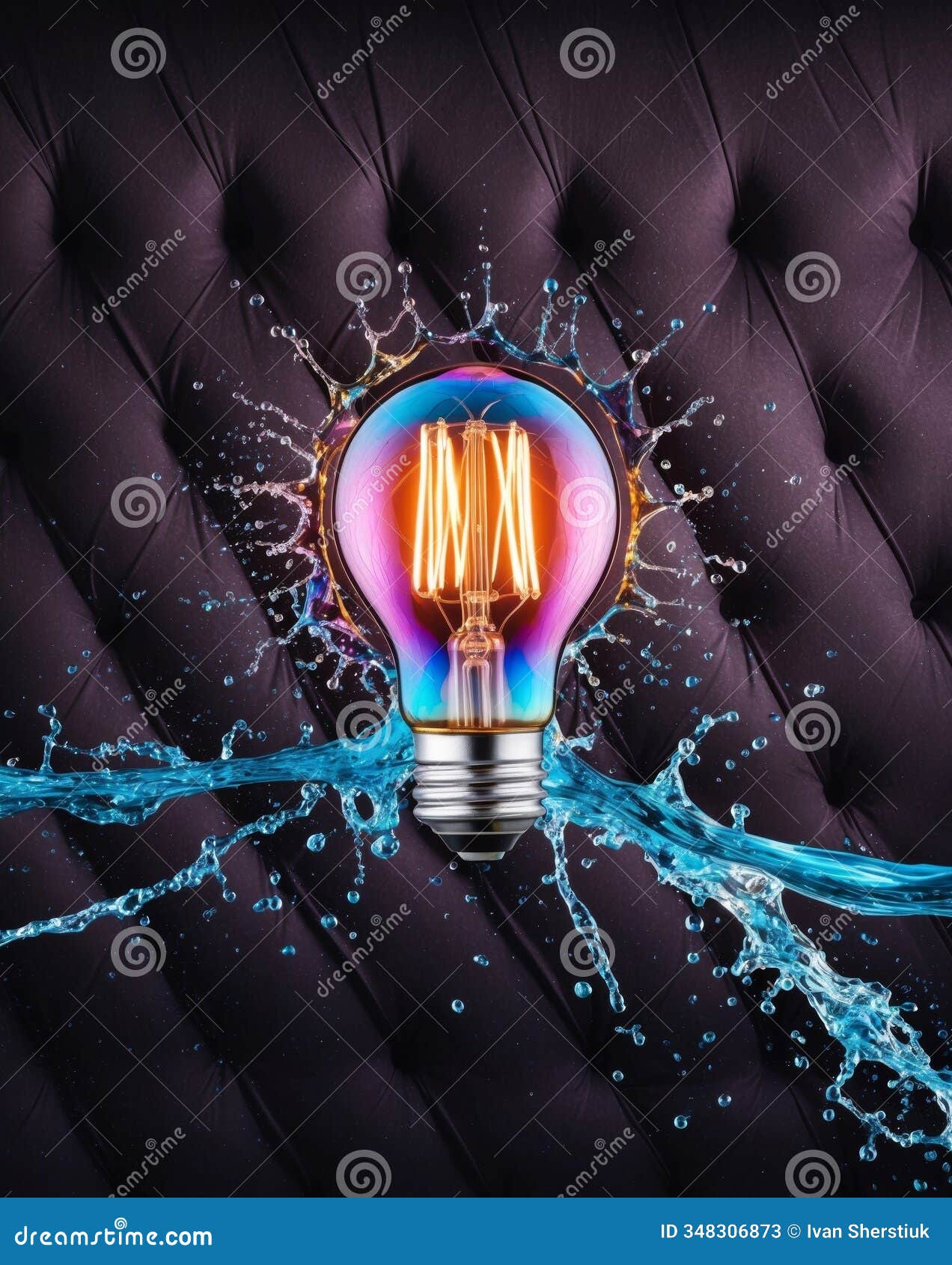 Colorful Light Bulb with Splash Effect on Black Background. Stock Image ...