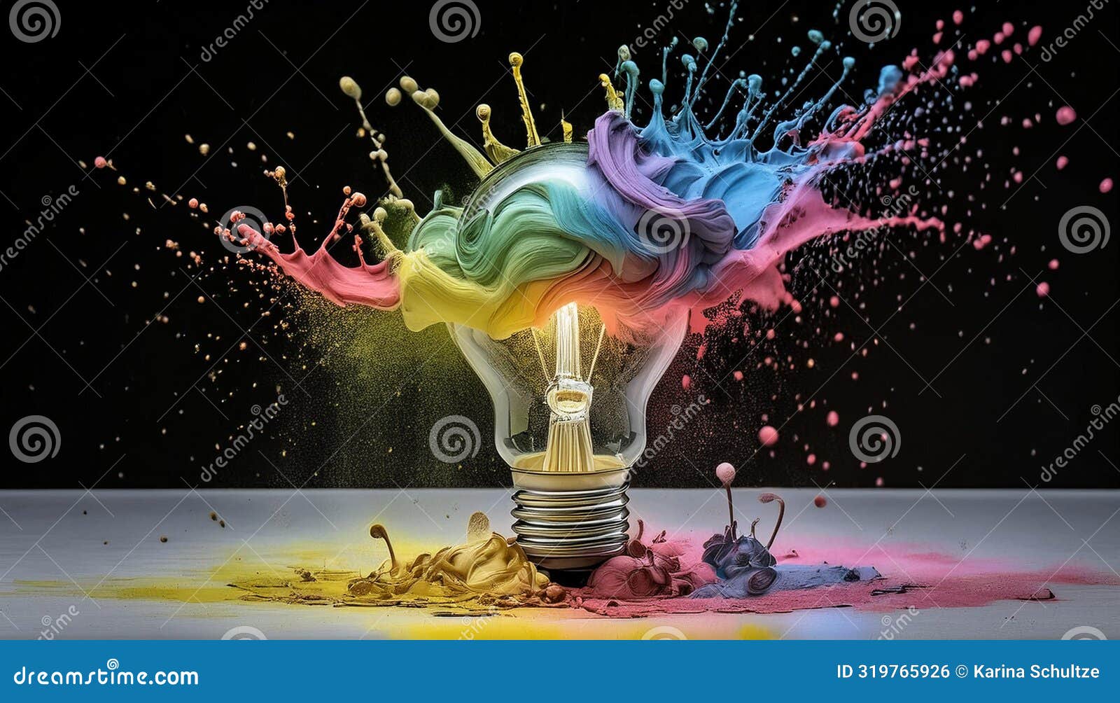 A Colorful Light Bulb is Surrounded by a Colorful Explosion of Paint ...
