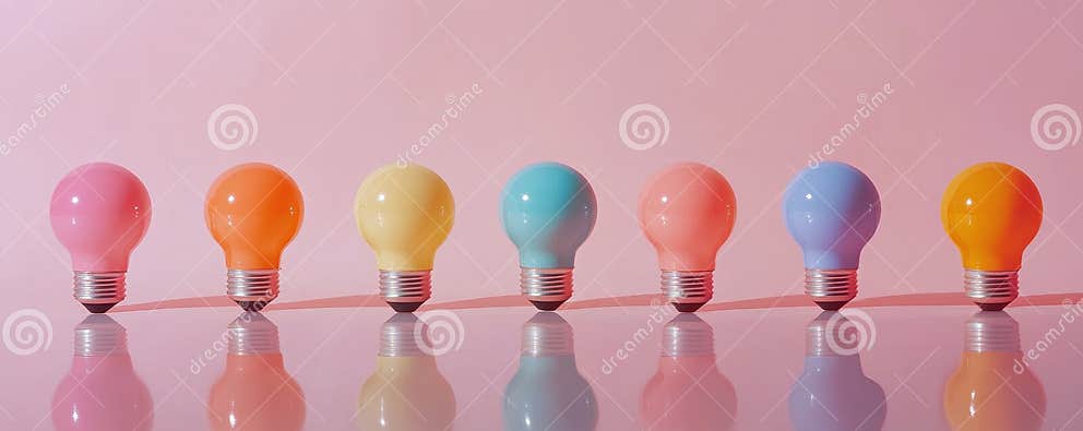 Colorful Light Bulbs in a Row Against Pink Background, Creative ...