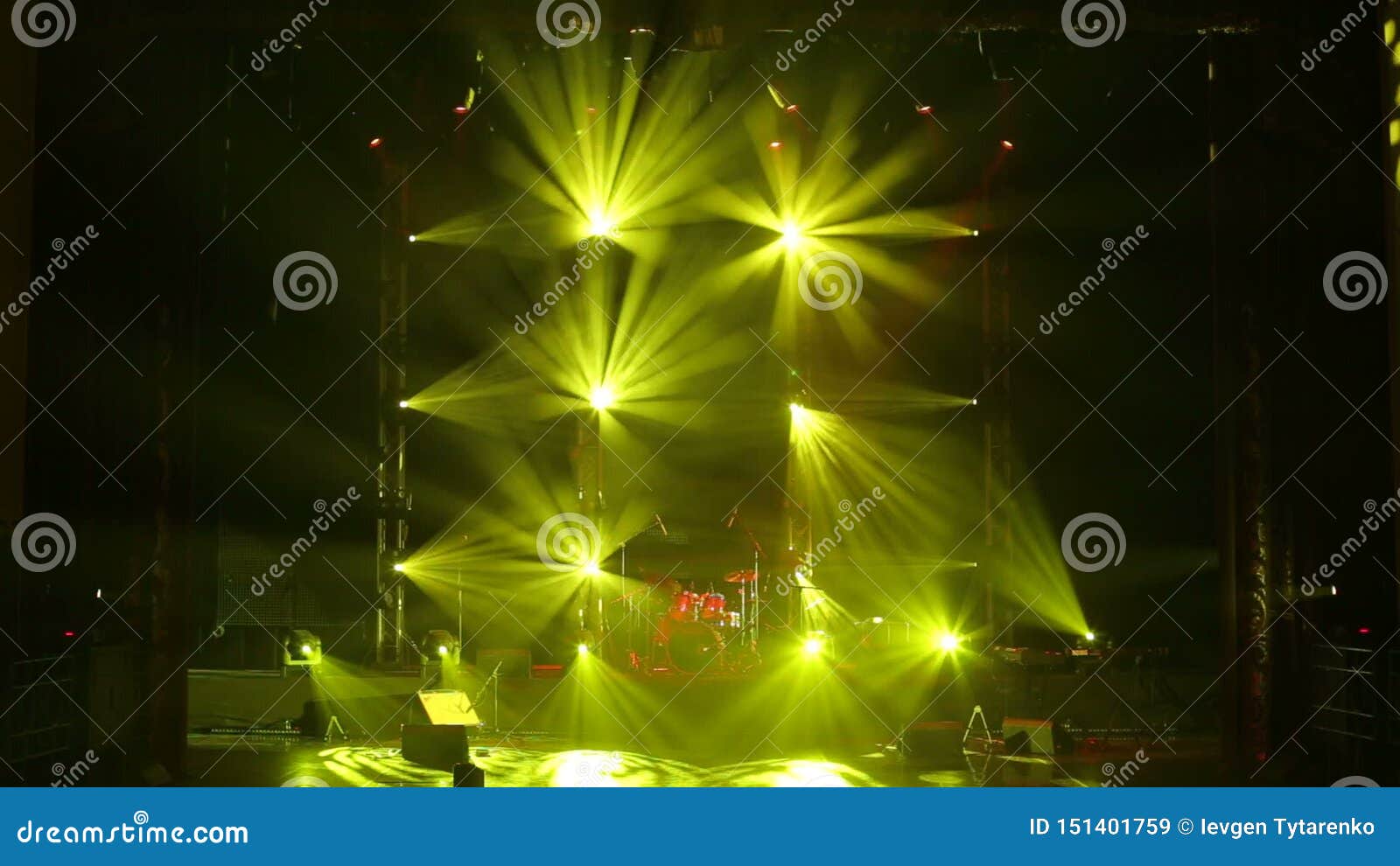 Colorful Light Flashing and White Rays on an Empty Stage in the Dark ...