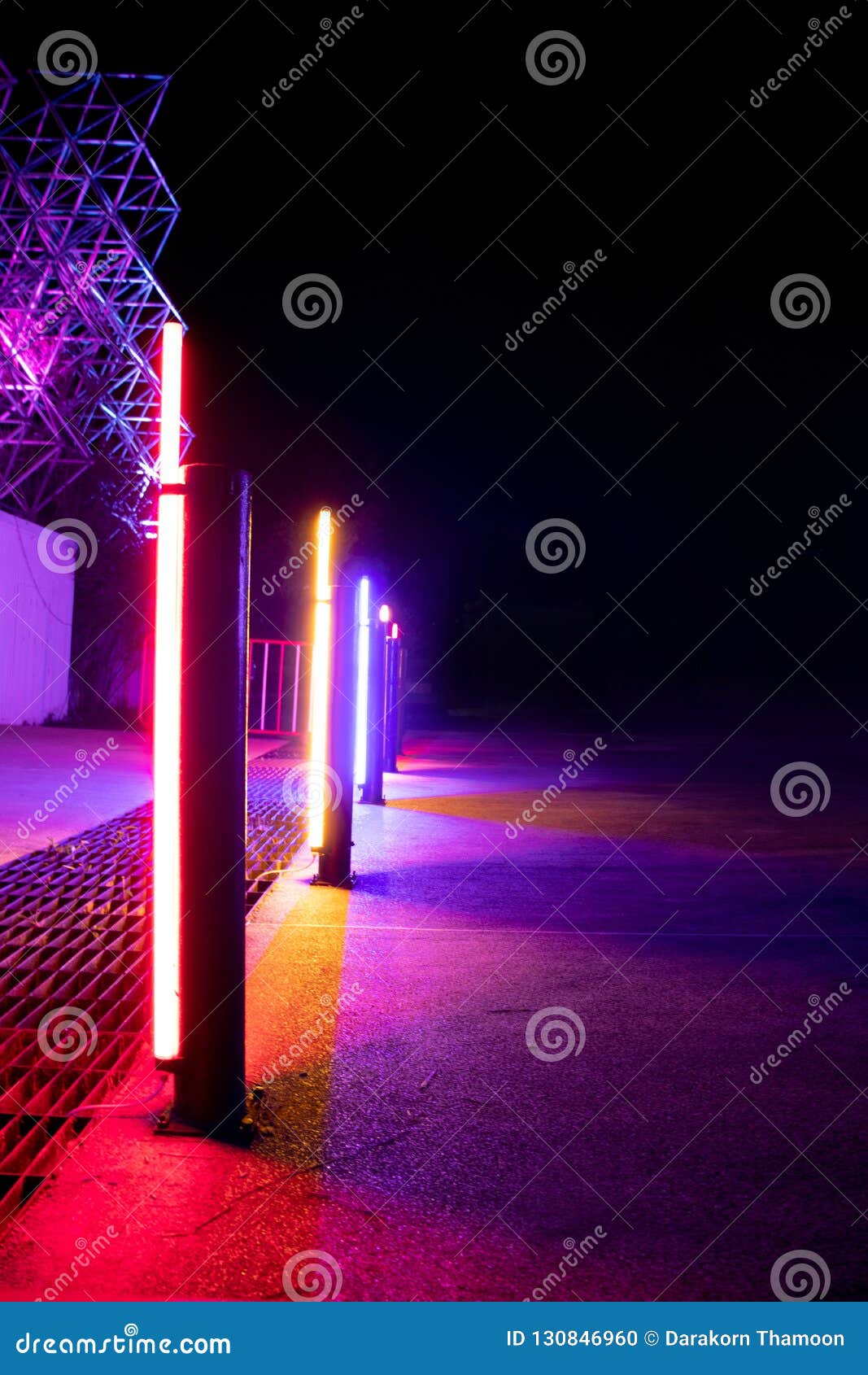 Colorful Light Fluorescent Night Black Background Stock Photo - Image ...