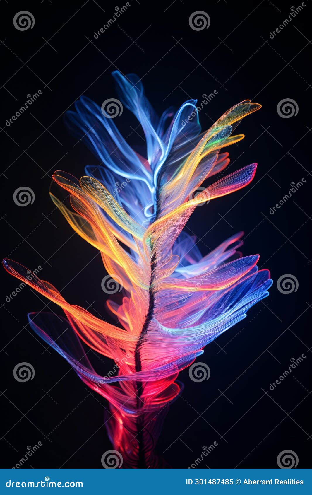 A Colorful Light Painting of a Leaf on a Black Background Stock ...