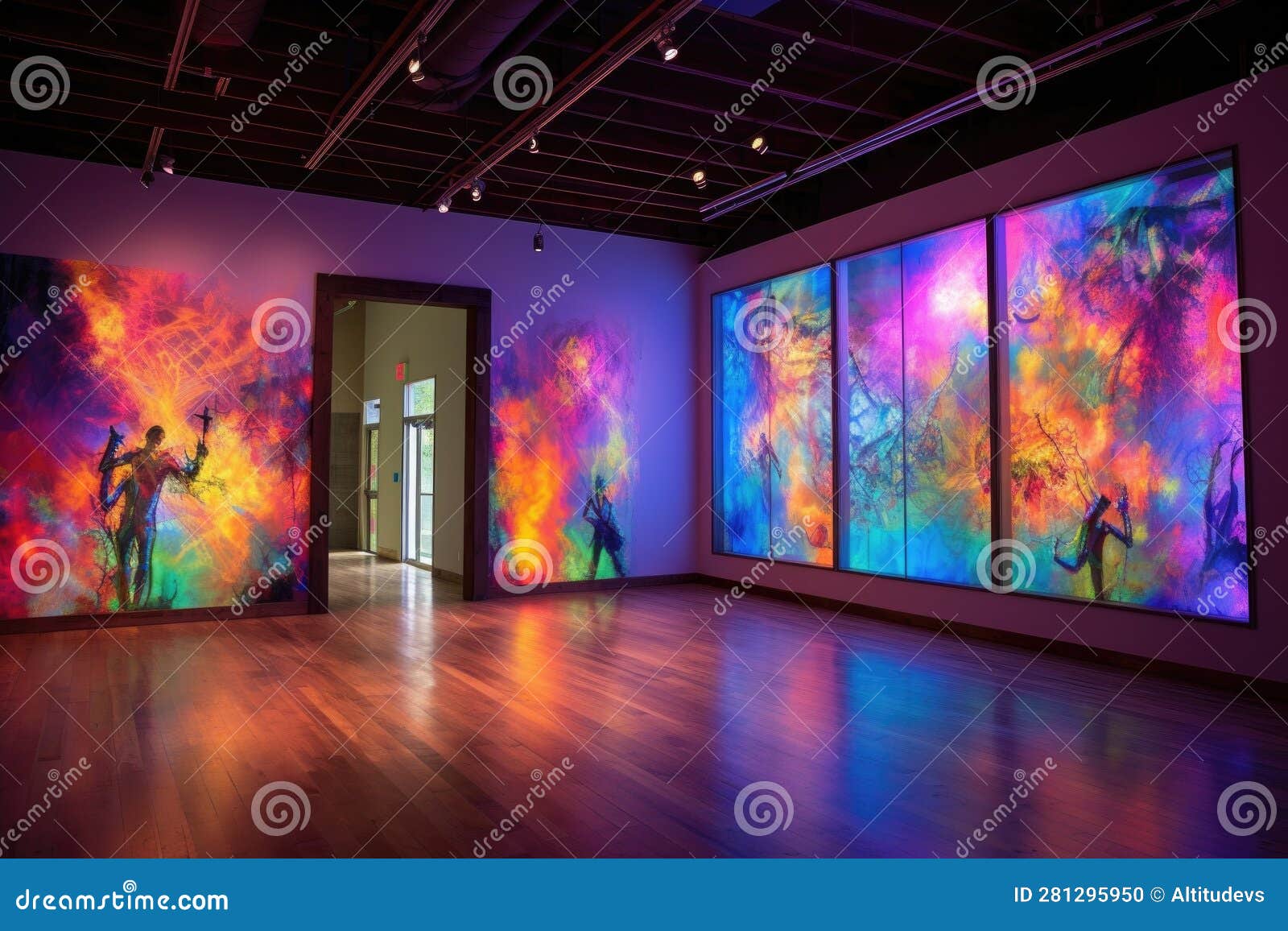 Colorful Light Projection on a Gallery Wall Stock Illustration ...