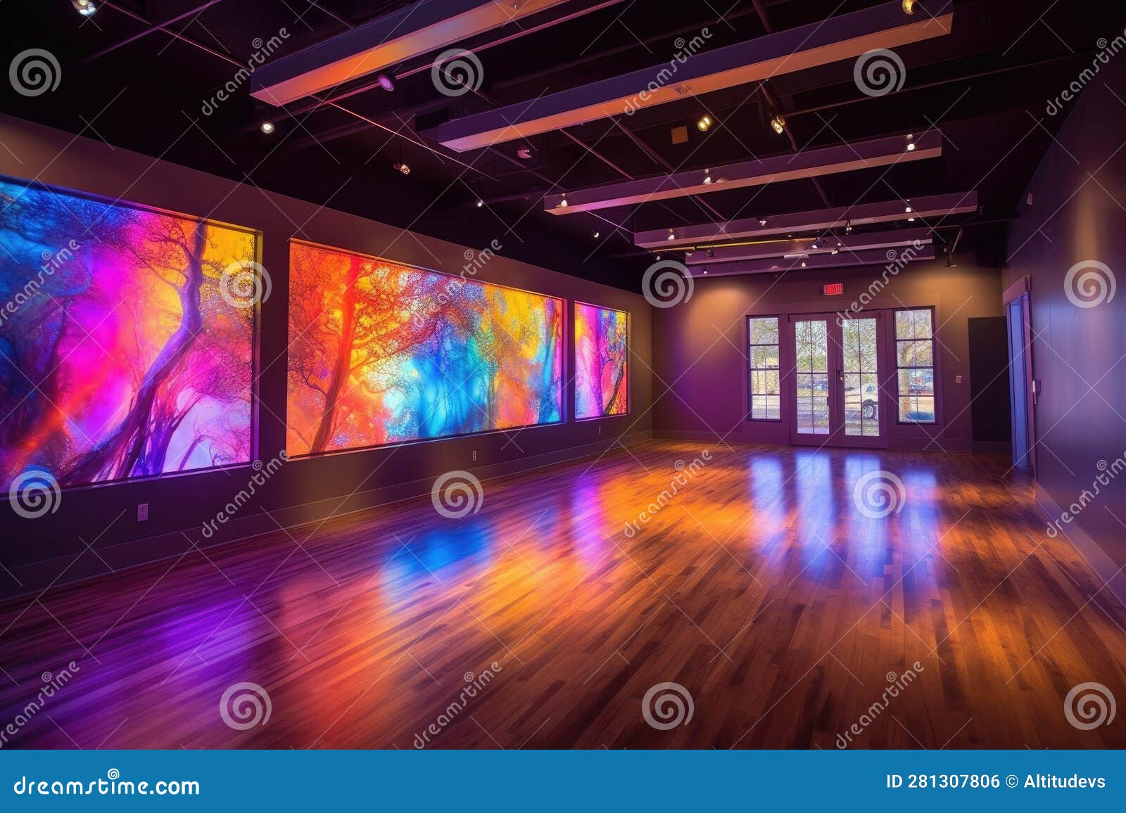 Colorful Light Projection on a Gallery Wall Stock Illustration ...