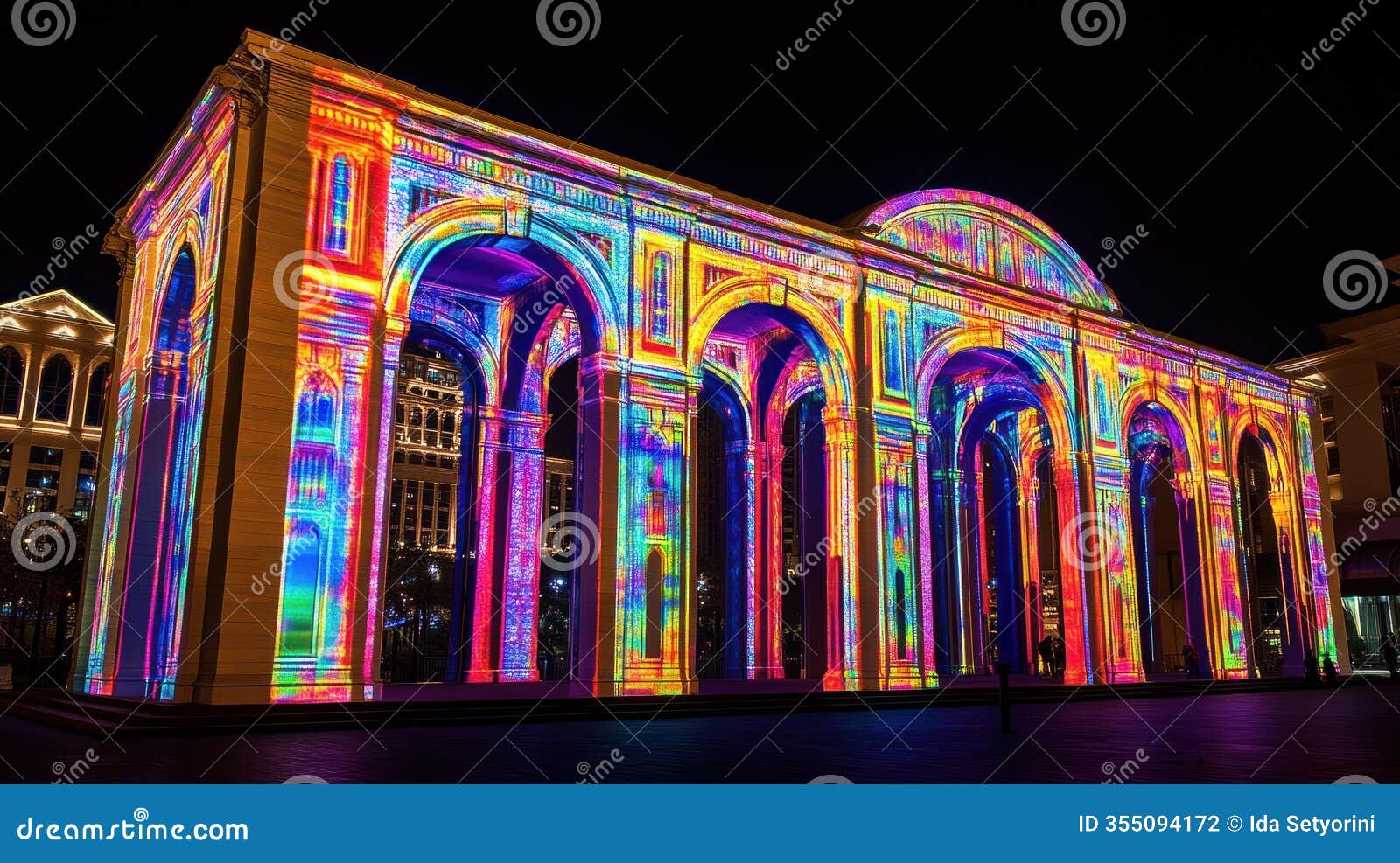 Colorful Light Projections on an Architectural Structure Stock ...