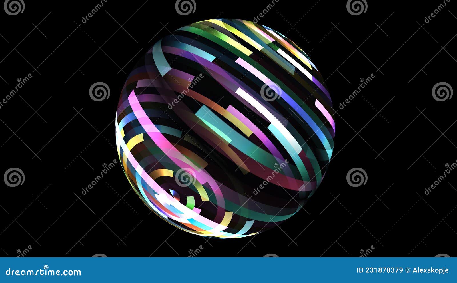 Colorful Light Rays on Rotating Sphere Stock Illustration ...