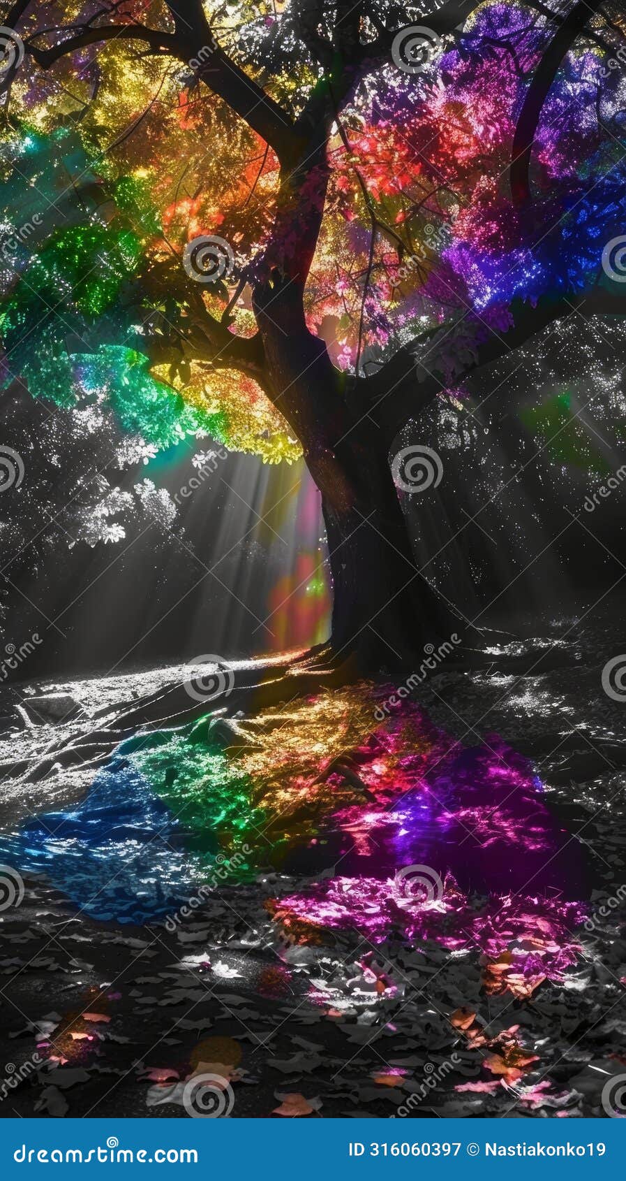 Colorful Light Rays through Tree Stock Image - Image of glow, woodland ...