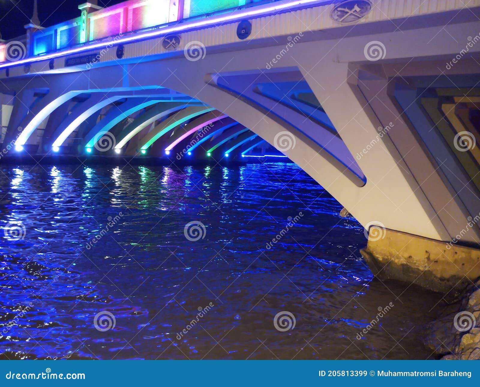 The Colorful of Light Under Bridge. River Under Bridge at Night Stock ...
