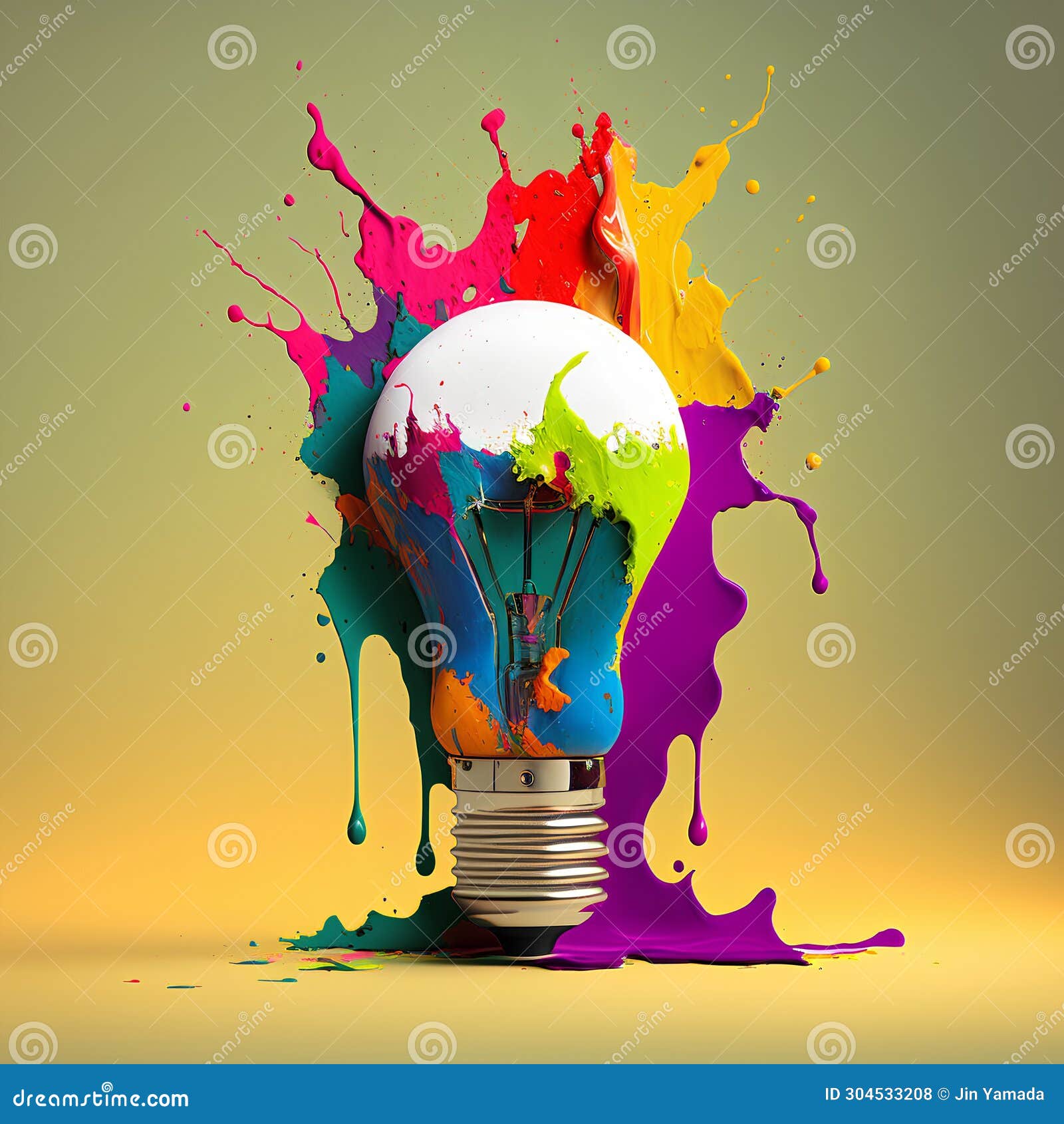 Colorful Lightbulb with Paint Splashes. 3D Rendering Stock Illustration ...